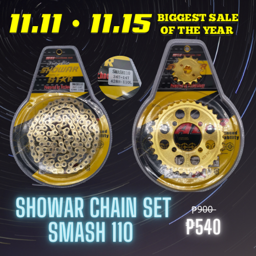 [PROMO] SHOWAR CHAIN SET FOR SMASH 110 ( 34T - 14T 428H - 110L) | Lazada PH