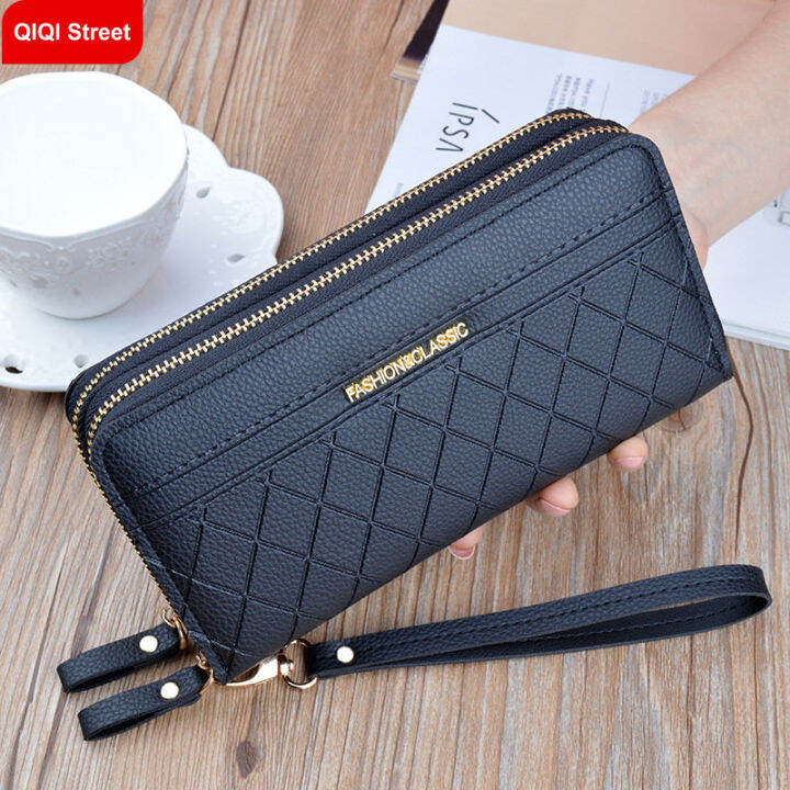 Wallet double zipper crocodile pattern lady's hand holding wallet long ...