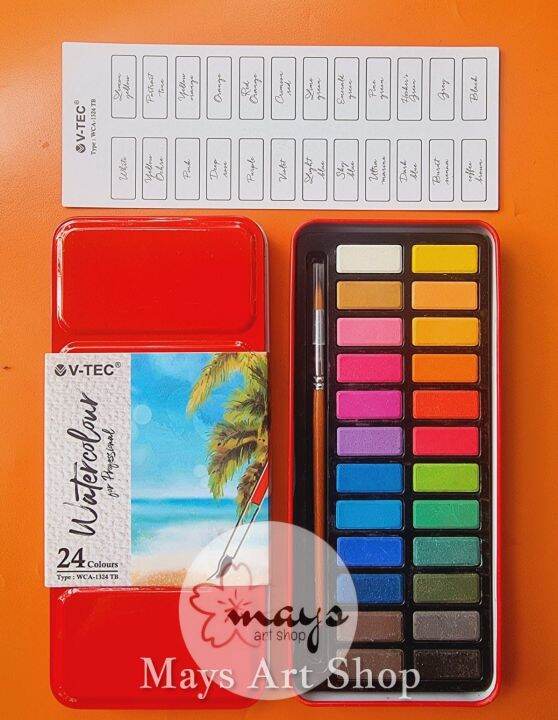 [NEW PREMIUM] Cat Solid Watercolor Paint V-Tec Aquarelle - Cat Air Padat Set + Kuas Isi 12 24 ...