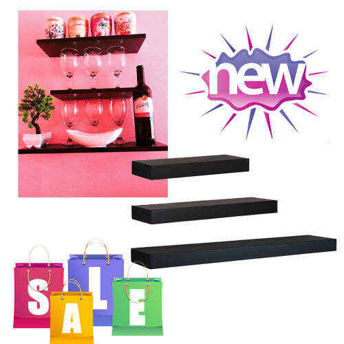 (BLACK) Multi-layer Wall Rack Mounted Shelves Display Wood Shelf ...