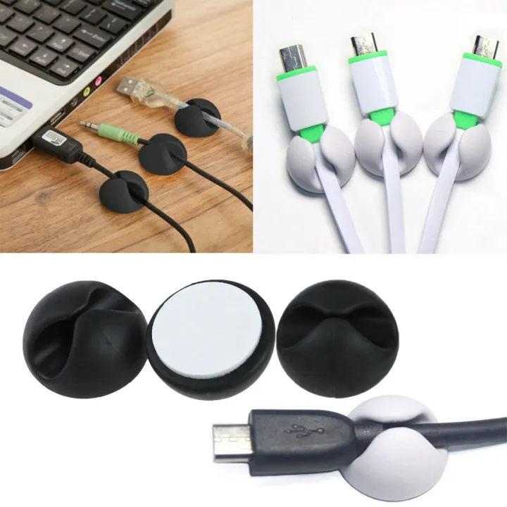 Cable Clips Tidy Cord Lead Organiser USB Charger Holder Drop Black or ...