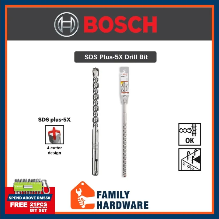 BOSCH SDS Plus-5X 5.5mm 6mm 8mm 10mm 12mm 14mm 16mm 50x110mm 100x160mm ...