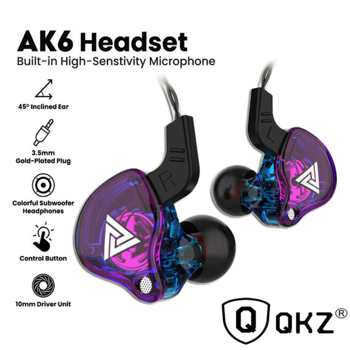 QKZ AK6 High Fidelity Wire Earphones Universal 106db 1.2m 3.5mm Sports In-Ear Hifi Sound Earbuds ...