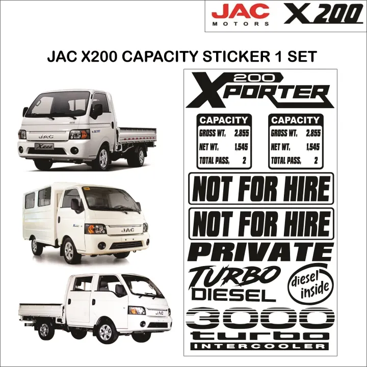 JAC x200 Capacity Sticker 1 SET Not For Hire, Private, Tailgate decal ...