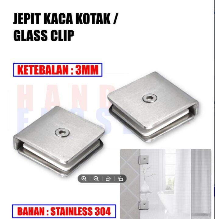 PENJEPIT KACA STAINLESS JEPITAN KACA KOTAK GLASS KLIP SS 304 isi 100pcs ...
