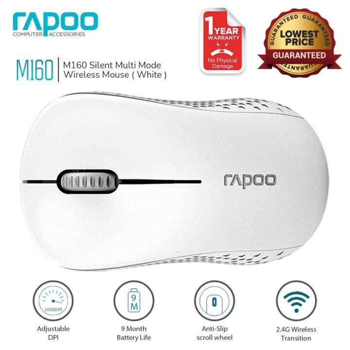 Rapoo M160 Multi-mode Silent Wireless Mouse Optical DPI 1300 Smart Switch Between Multiple ...