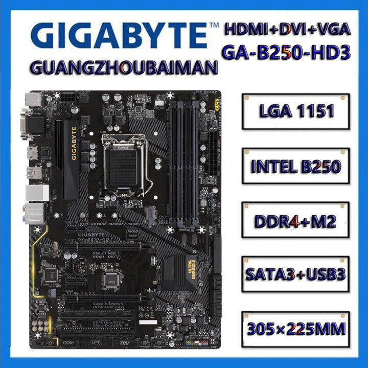 USED FOR GIGABYTE GA-B250-HD3 LGA 1151 Intel B250 HDMI M2 NVNE PCIE-3.0 ...