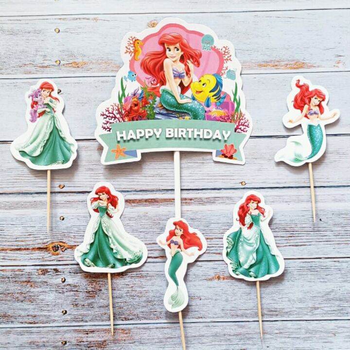 hiasan kue ulang tahun cake topper satu set karakter ariel mermaid ...
