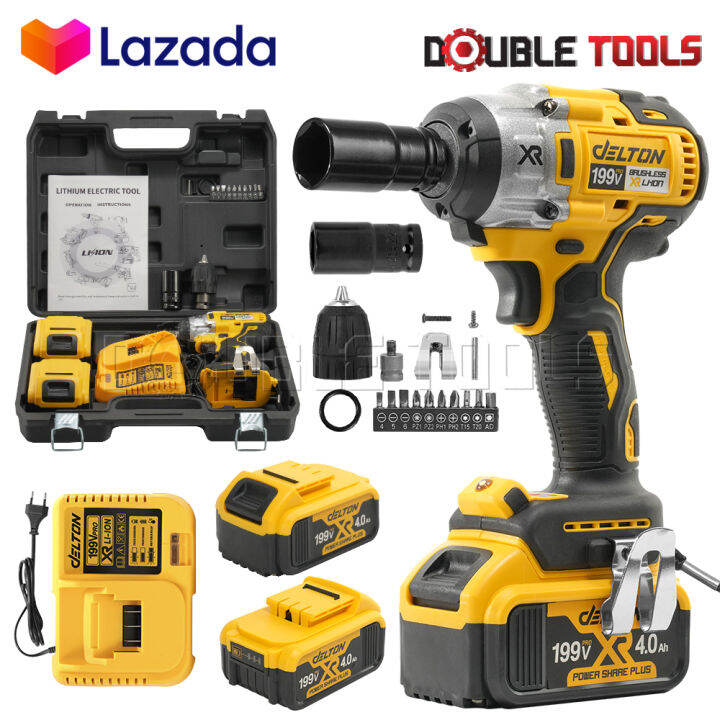 DELTON 2in1 บล็อกแบต & สว่าน 199V รุ่นใหม่! มอเตอร์ BRUSHLESS ไร้แปรงถ่าน พร้อมแบตเตอรี่ Li-ion ...