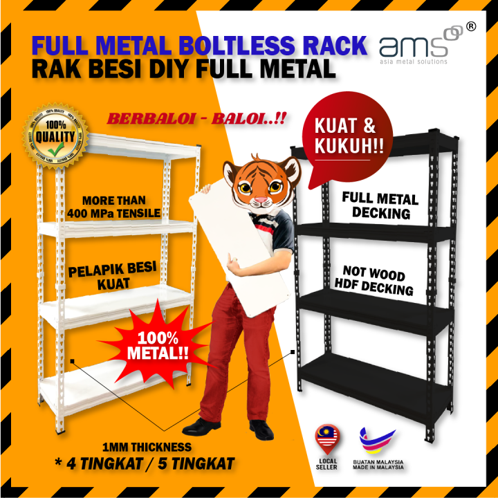 Rak Besi Serbaguna DIY 4 Tingkat / Heavy Duty Storage Boltless Metal ...