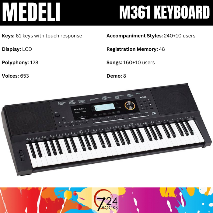 724rocks Medeli Keyboard Medeli M361 61 Key Millenium Series Keyboard