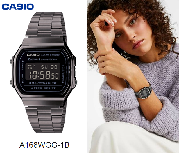 นาฬิกา Casio รุ่น A168WGG-1B นาฬิกาสไตล์วินเทจ รุ่นใหม่ล่าสุด จาก Casio สายแสตน หน้าปัดดำ ...