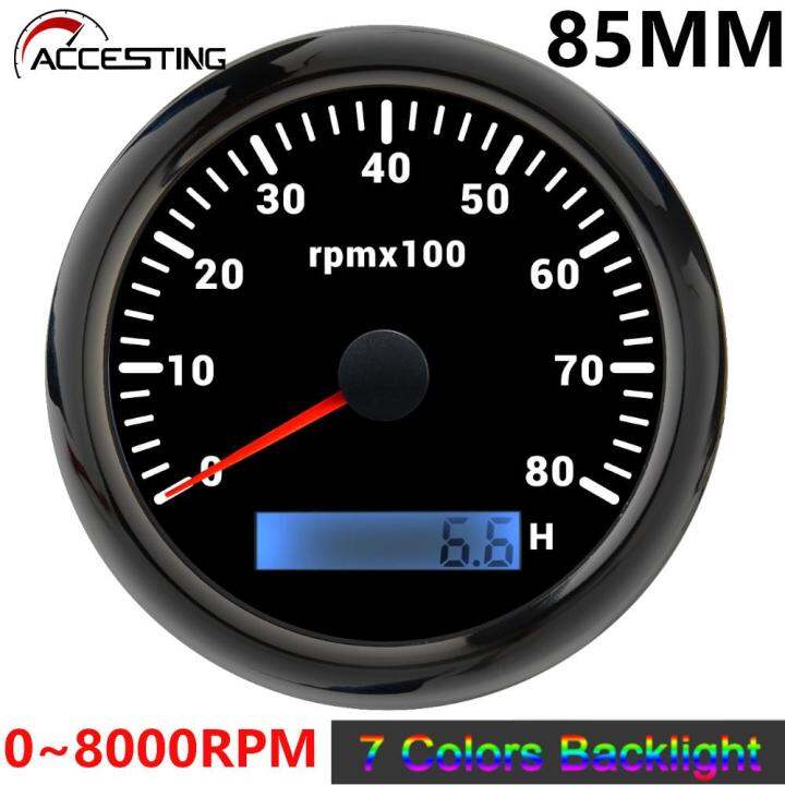 8000 RPM Tachometer 85Mm Tachometer 7สี Backlight Digital Hourmeter RPM ...