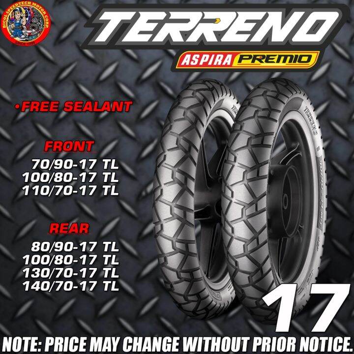 M/C TIRE TERRENO TUBELESS ASPIRA PREMIO 17 FRONT & REAR (ER025D) | Lazada PH