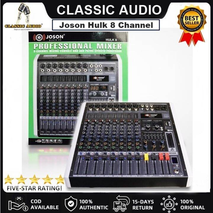 Joson Hulk 8 Channel Professional Powered Audio Mixer with 48+v Phantom ...