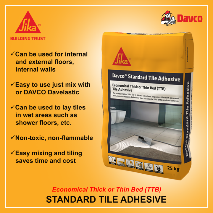 Sika Davco Standard Tile Adhesive 25KG Ceramic Tiles Quarry Interior ...