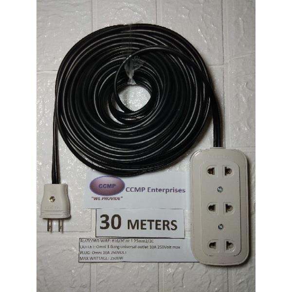 30 meters Heavy Duty Extension wire cord 3 gang outlet flatcord 16 ...
