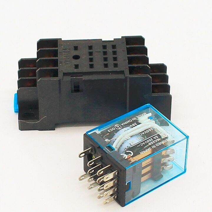 My4 Power Relay My4nj With Din Rail Mount Socket Base 14 Pins 12v 24v