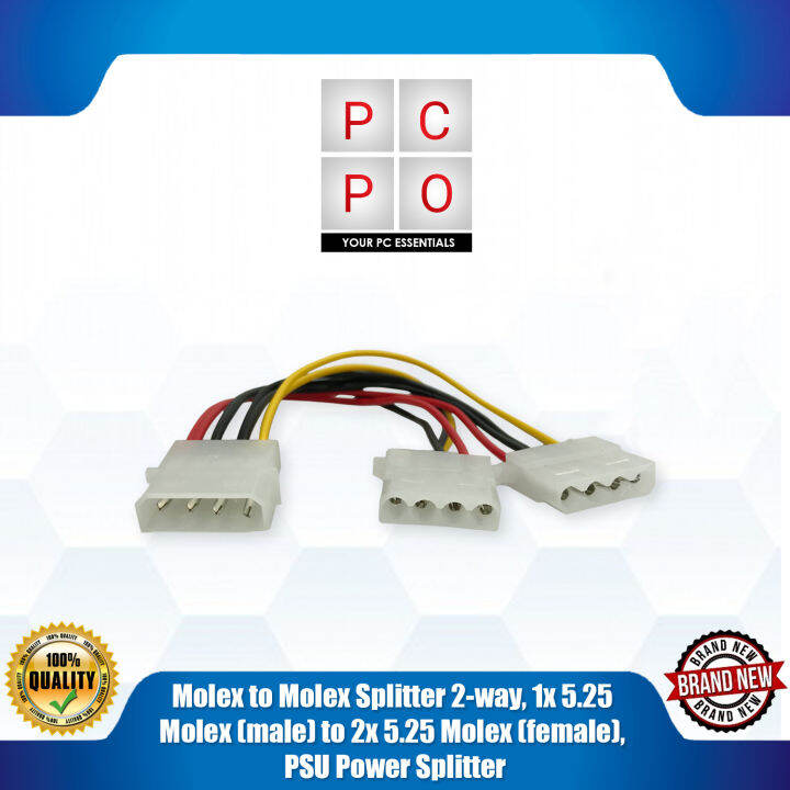 Molex to Molex Splitter 2-way, 1x 5.25 Molex (male) to 2x 5.25 Molex ...