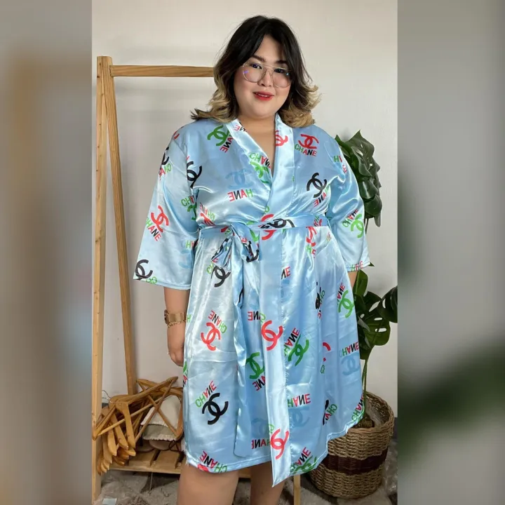 rebecca plus size satin silk robe below the knee length | Lazada PH