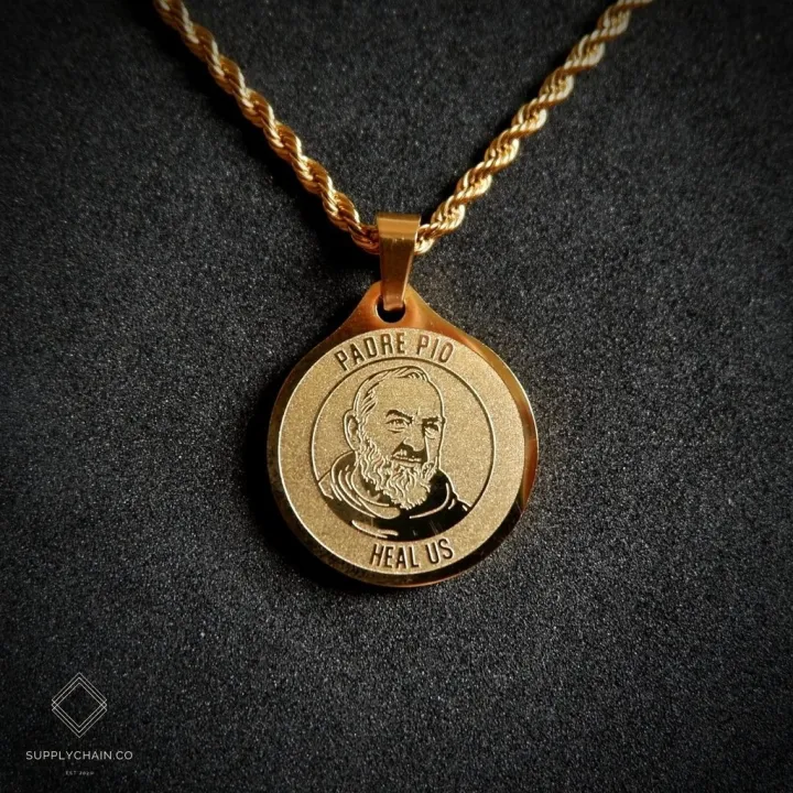 Padre Pio 18k gold plated w/ chain for men and non tarnish ...