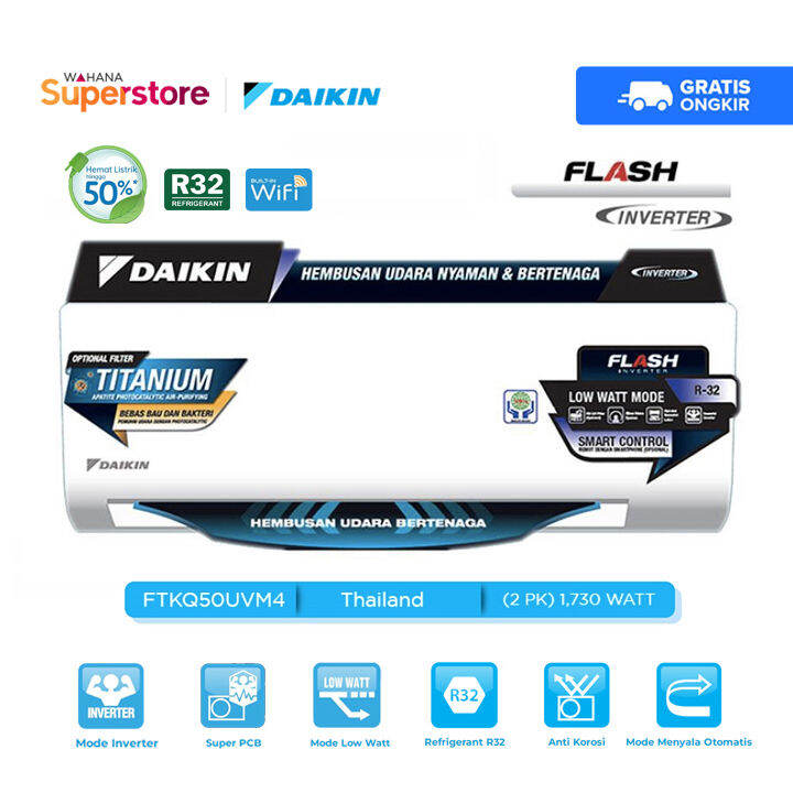 Daikin AC Split Dinding Inverter Flash Thailand R32 2 PK - FTKQ50UVM4 | FTKQ50 UVM4 | Lazada ...