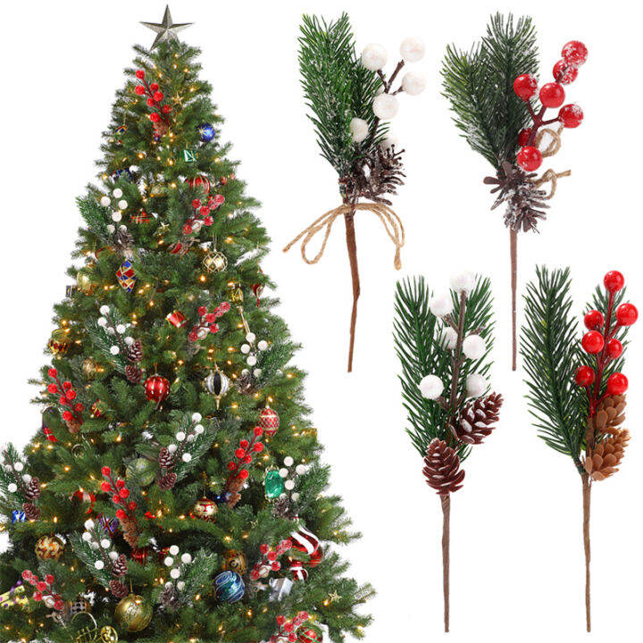Christmas Red Berry Articifial Flower Pine Cone Branch Tree Decorations ...