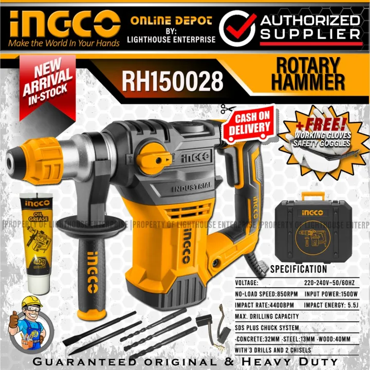 INGCO Industrial 1500W Rotary HammerChipping Gun (RH150028) wFREE ...