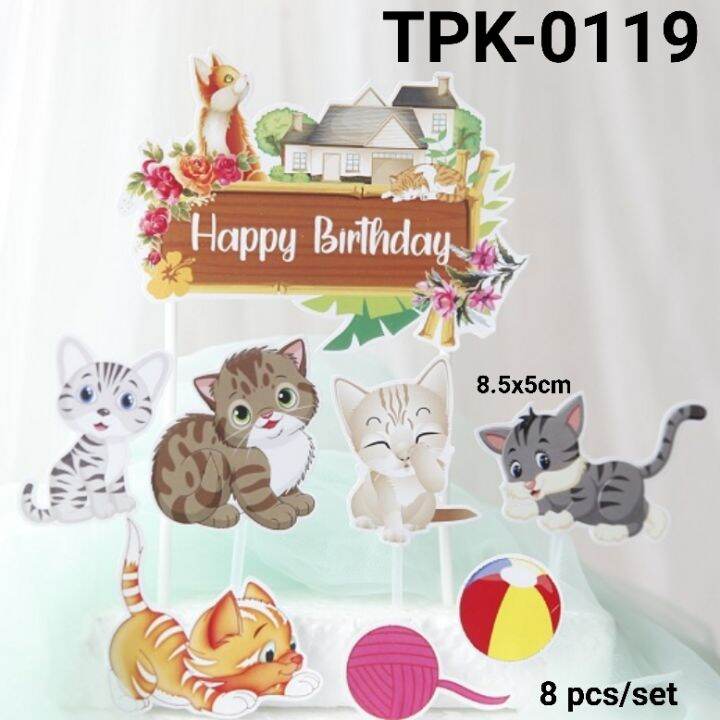 TPK-0119 Cake topper kertas hiasan kue binatang kucing cat meong ...