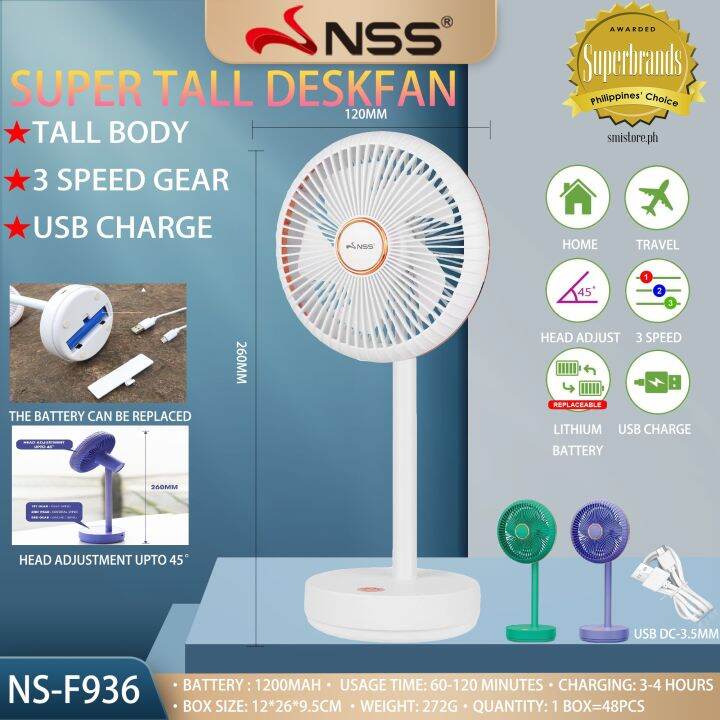 NSS Desk Fan Rechargeable USB Fan Mini Electric Fan 3 Speed Strong wind ...