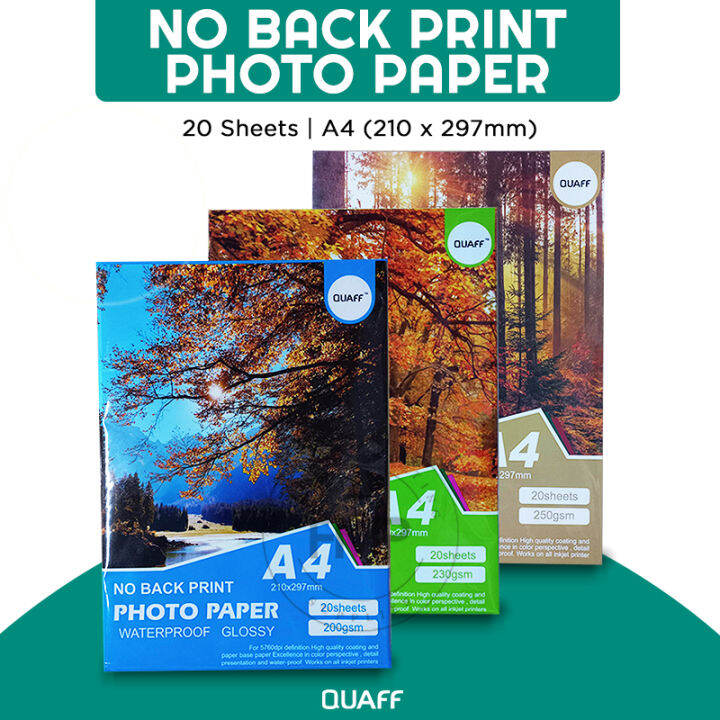 FMP QUAFF No Back Print Photo Paper Inkjet Glossy Photo Paper A4 Size 200gsm and 230gsm 20 ...