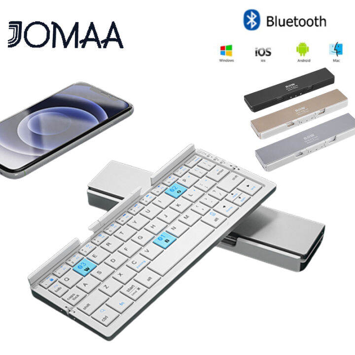 JOMAA Bluetooth keyboard Folding Mini Keyboard Wireless Bluetooth Keypad Supported 3 Devices ...