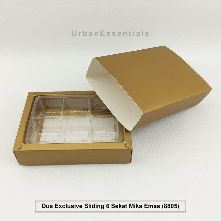 Kotak Cookies Kue Dus Exclusive Sliding 6 Sekat Mika Warna Emas ...