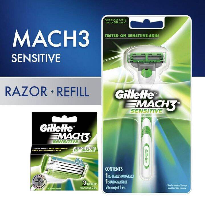 Gillette Mach 3 Razor + 2 Razor Blade Sensitive Refills | Lazada PH