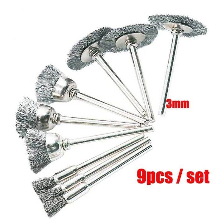 9PCS Steel Brushes Wire Wheel Brushes Mold Grinder Rotary Tool Power ...