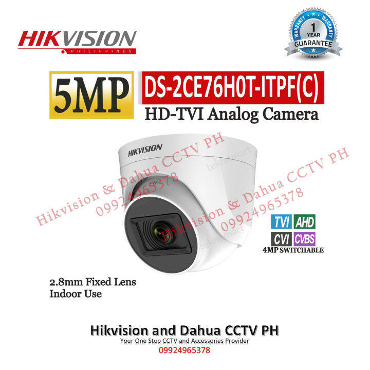 5MP HIKVISION 4in1 5MP EXIR Smart IR Indoor Fixed Turret Analog CCTV Camera DS-2CE76H0T-ITPF ...