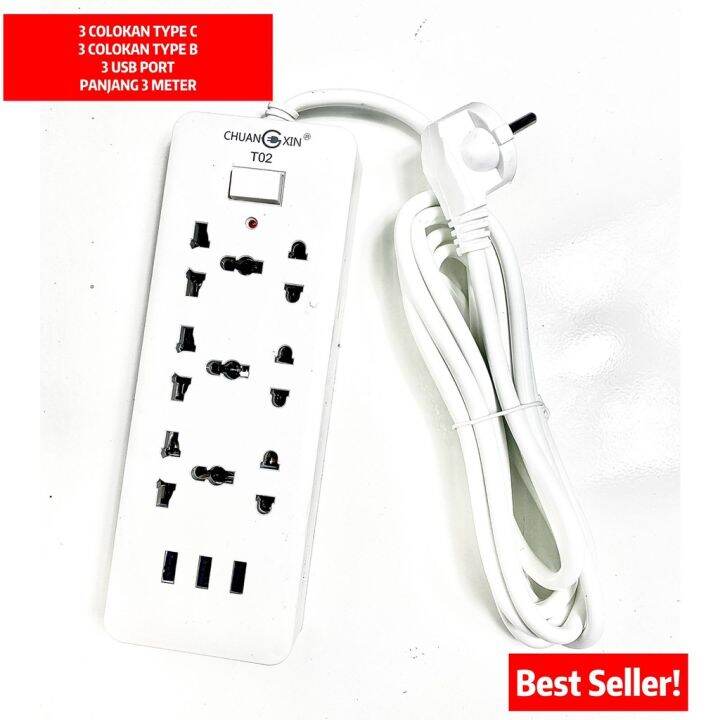 SUNNER Socket Listrik Terminal Stop Kontak 3 Lubang Colokan Listrik ...