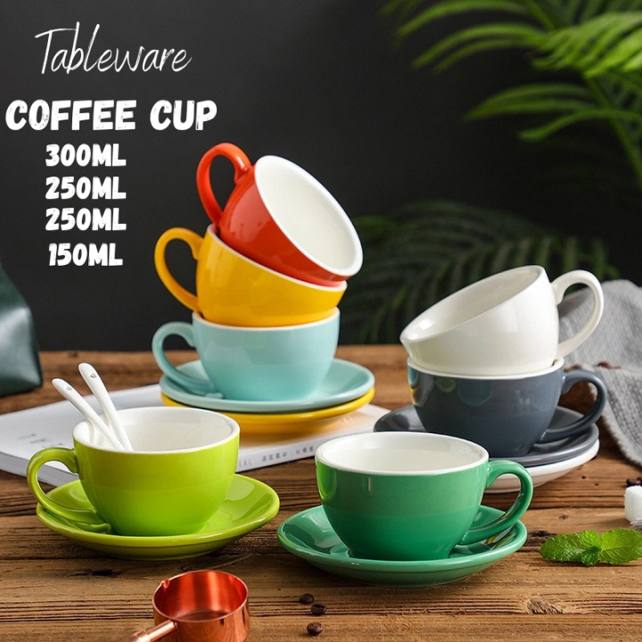 [Ready Stock] European Style Colourful Ceramic Barista Latte Cup set ...