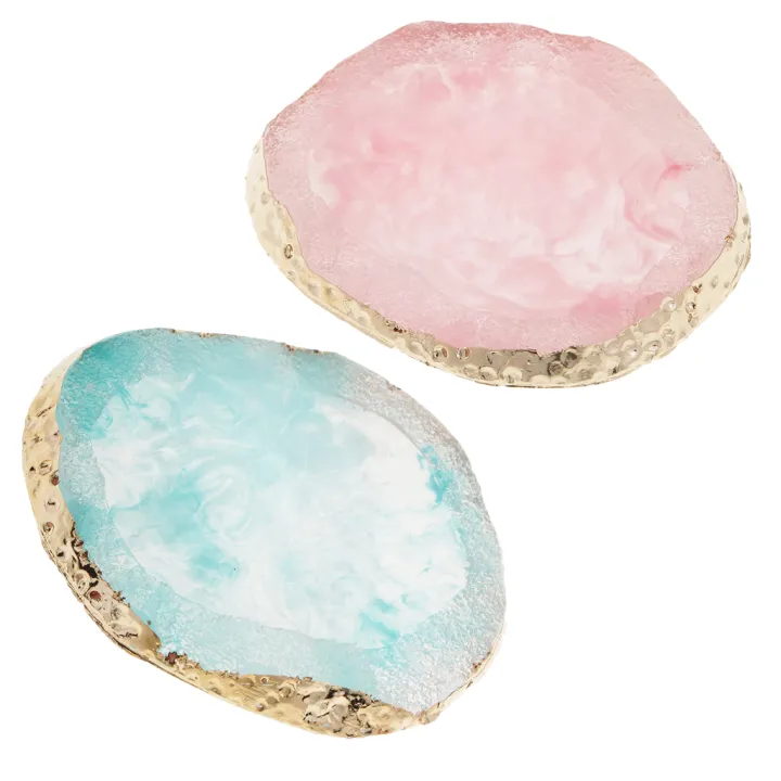 meriglare 2 Colors Nail Art Palette Natural Resin Stone Gold Edge ...