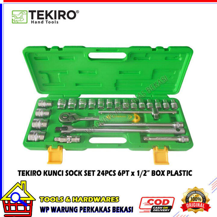 Tekiro 24Pcs 12PT x 1/2" BOX PVC Kunci Sock Sok Socket Set Mata 8mm - 32mm Full Set 1/2 Inchi 24 ...