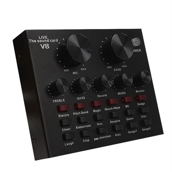 V8 Sound Card Audio Interface USB Live Broadcast Microphone for PC ...