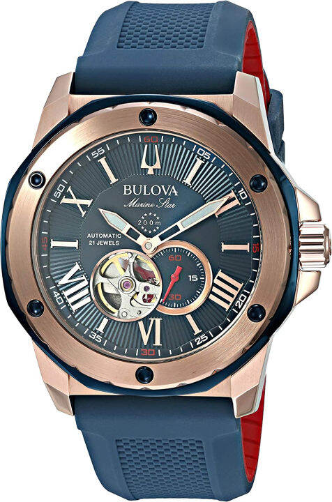Bulova Men's Marine Star Automatic Blue Dial Watch 98A227 | Lazada.co.th