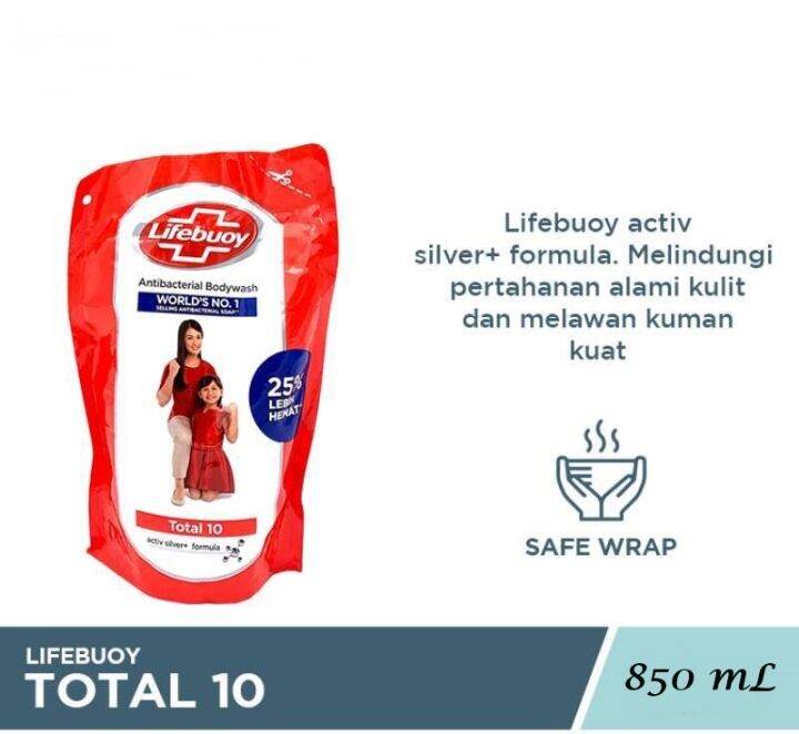 Lifebuoy Antibacterial Bodywash Total 10 Refill 850ml/825ml Sabun Mandi Cair Lifeboy Merah ...