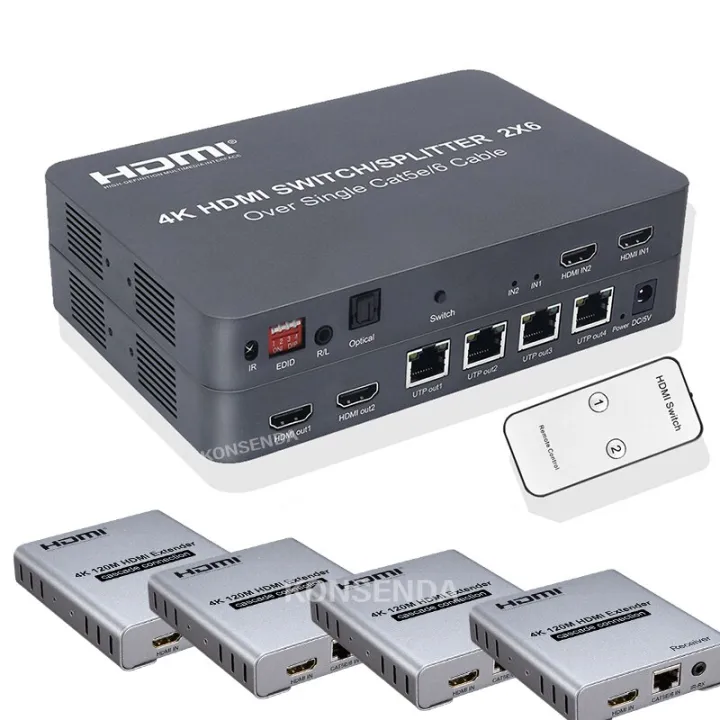 4K 30HZ HDMI Extender 100M 2x6 HDMI Switch Splitter Transmitter 2 HDMI ...