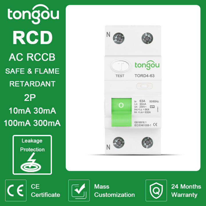 RCCB RCD 2P 16A 63A 10mA 30mA 300mA 6KA 230V Electromechanic Residual Current Circuit Breaker ...