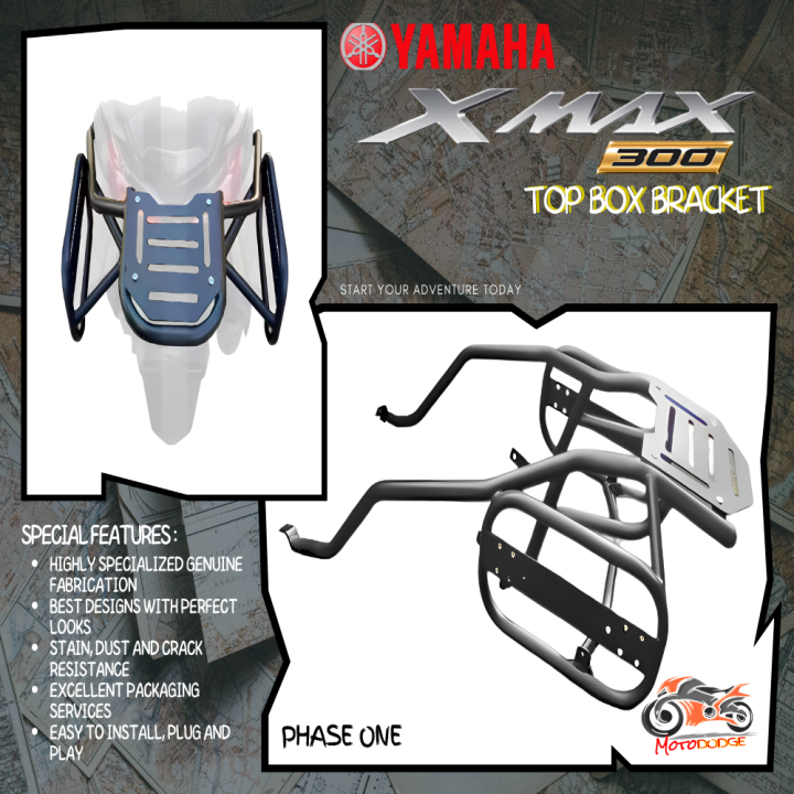 YAMAHA XMAX 300 - MOTODODGE TOP BOX BRACKET W/ SIDE PANNIER BRACKET ( POWDER COAT ) - PHASE 1 ...