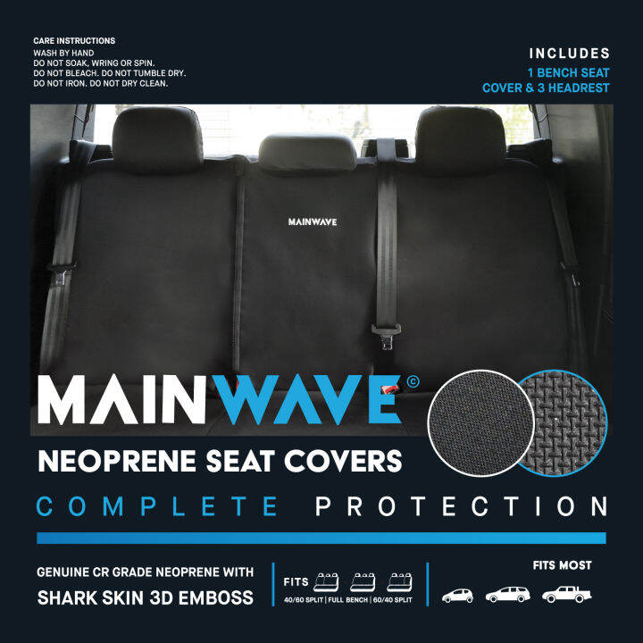 RIP TIDE - ที่หุ้มเบาะรถยนต์ชุดคู่หลัง ฟรีไซส์ ผลิตจากนีโอพรีน (ผ้าดำ/ด้ายขาว) | Lazada.co.th