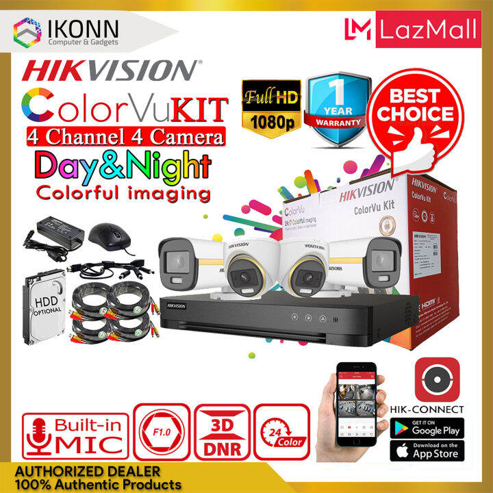 Hikvision Colorvu - Built in Mic Surveillance kit 4 Channel 4 Camera cctv kit / cctv package ...