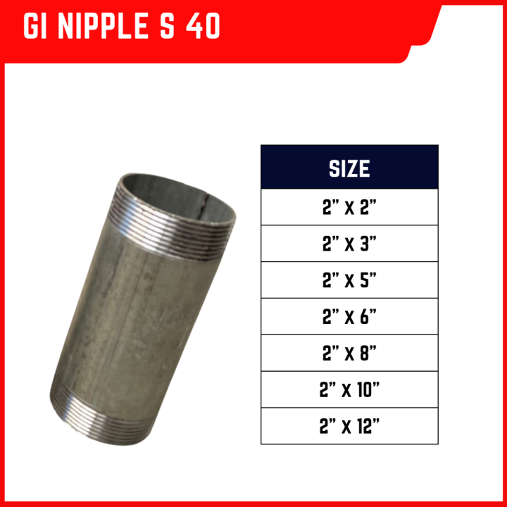 GI Nipple S40 Galvanized Metal Pipe Fitting Heavy Duty 2" Diameter ...