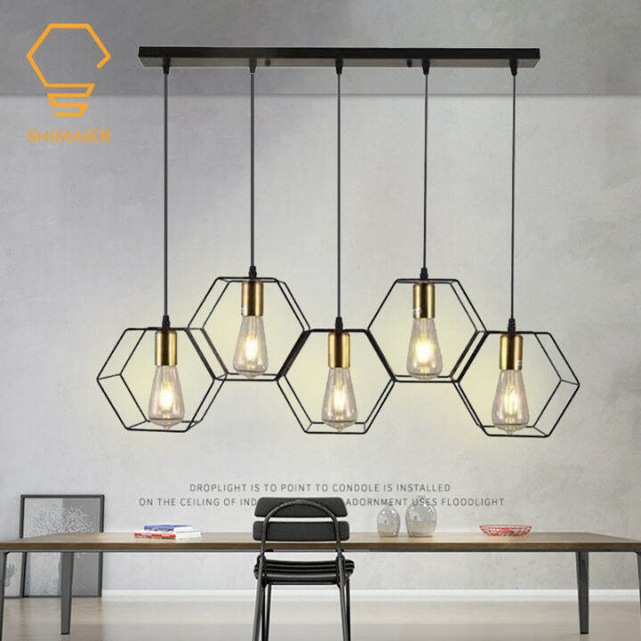 Pendant Light Industrial Vintage Hexagon Drop Light Ceiling 5 Head Rustic Farmhouse Cage Hanging ...